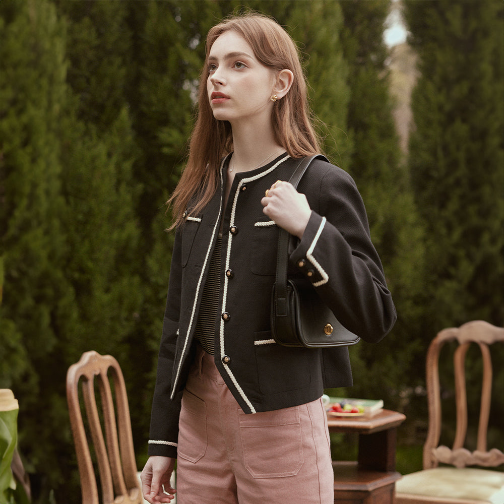 JENNY Herringbone Tweed Jacket - Black – Lenina US